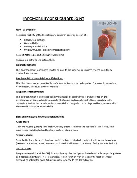 Hypomobility Of Shoulder Joint Hypomobility Of Shoulder Joint Joint