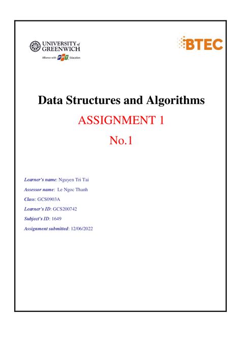 Assignment 1 Data Structure And Algorithms Essays University