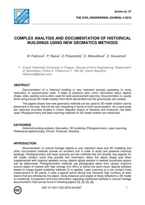 Pdf Complex Analysis And Documentation Of Historical Buildings Using New Geomatic Methods