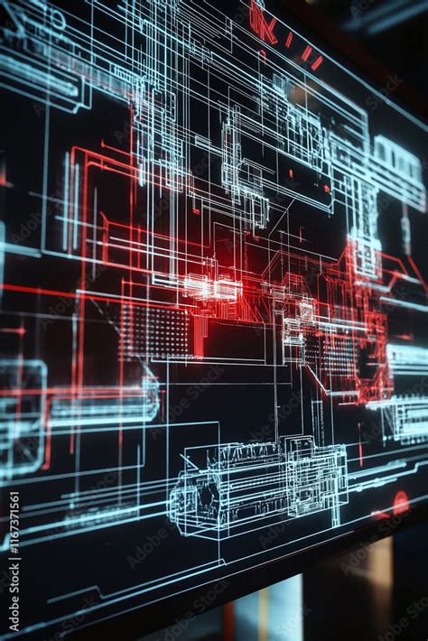 Professional Monitor With CAD Designs Of High Voltage Substations And Their Connections Stock