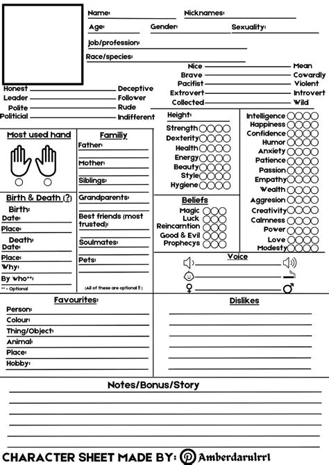 Free Ultimate Character Sheet Amberdarulrr1 Artofit