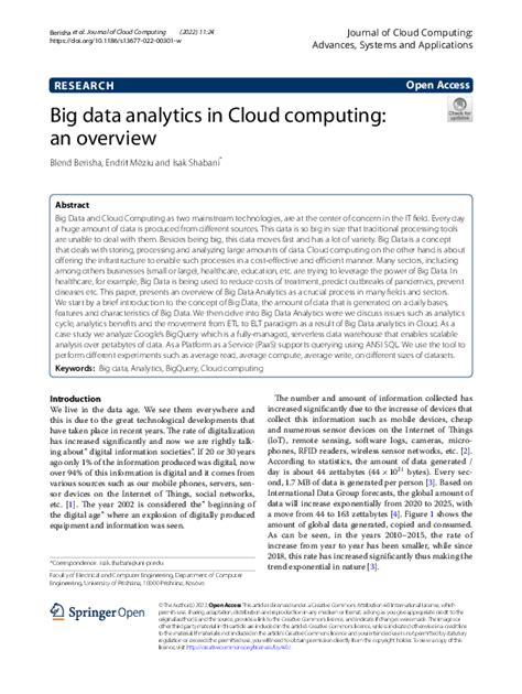 Pdf Big Data Analytics In Cloud Computing An Overview