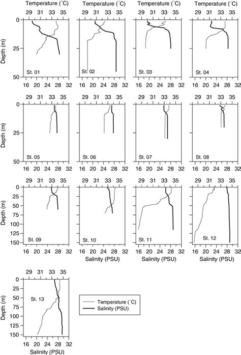 Vertical Variation Of Temperature And Salinity At The Sampling Stations Download Scientific