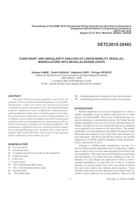 Pdf Constraint And Singularity Analysis Of Lower Mobility Parallel