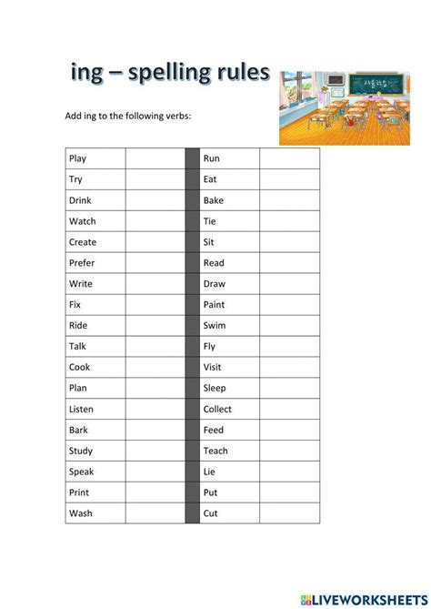 Ing Spelling Rules Worksheet Live Worksheets Worksheets Library