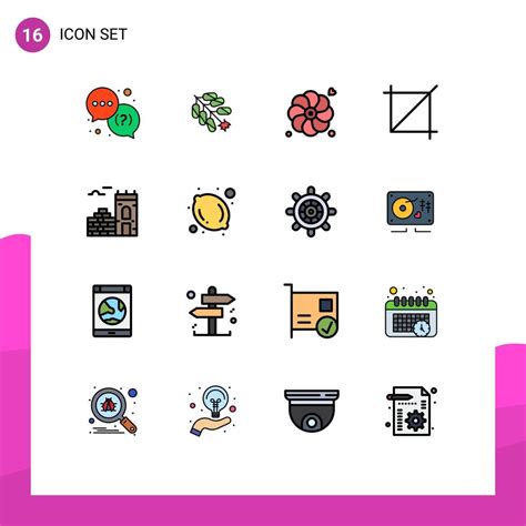 Set Of 16 Modern Ui Icons Symbols Signs For Food Firewall Flower Brick Tool Editable Creative