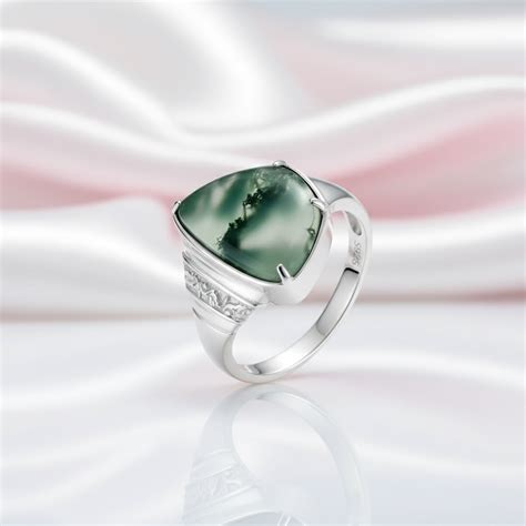Moss Agate Vintage Option Ring Black Diamonds New York