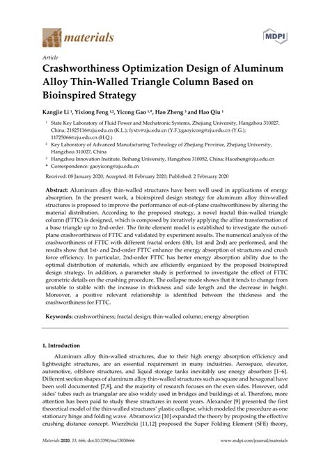 Pdf Crashworthiness Optimization Design Of Aluminum Alloy Thin Walled Triangle Column Based On