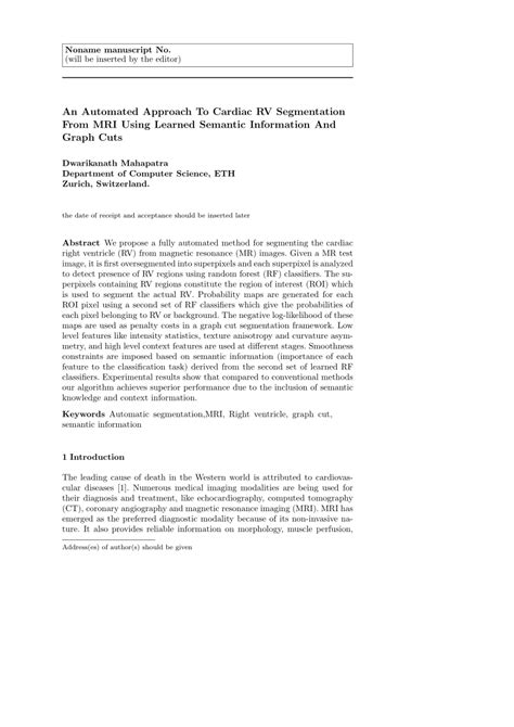 Pdf Automatic Cardiac Segmentation Using Semantic Information From