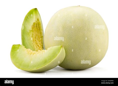 Fresh Honey Dew Or Melon Slice Fruit Isolated On White Background With