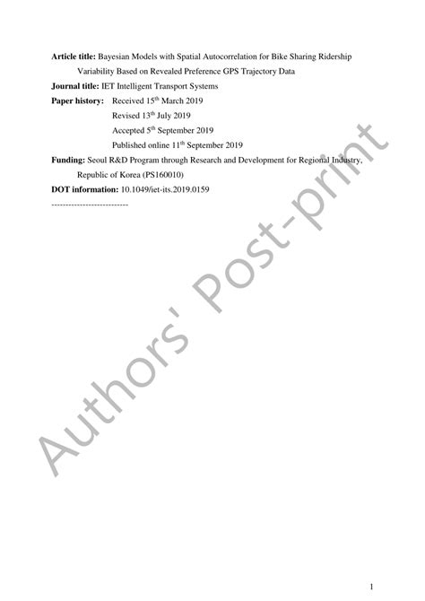 Pdf Bayesian Models With Spatial Autocorrelation For Bike Sharing Ridership Variability Based