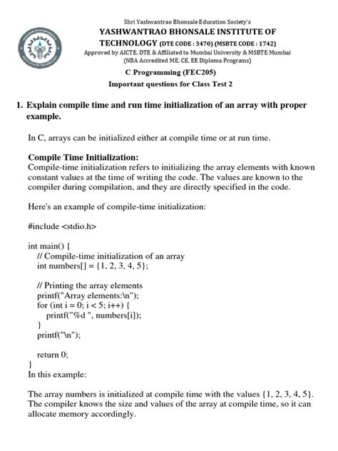Cp Ct 2 Important Questions Answers Pdf Integer Computer Science Pointer Computer