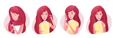 메이크업 세트를 착용하는 여성 마스카라와 립스틱을 바르는 소녀 거울과 빗을 들고 거울에 대한 스톡 벡터 아트 및 기타 이미지 거울 긴 눈 신체 부분 Istock