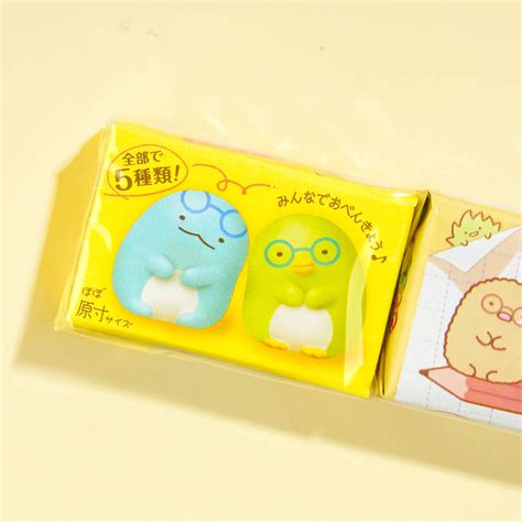 Puccho Chewy Candy With Sumikko Gurashi Eraser Figure Peach Japan