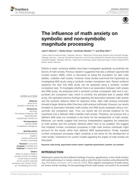 Pdf The Influence Of Math Anxiety On Symbolic And Non Symbolic