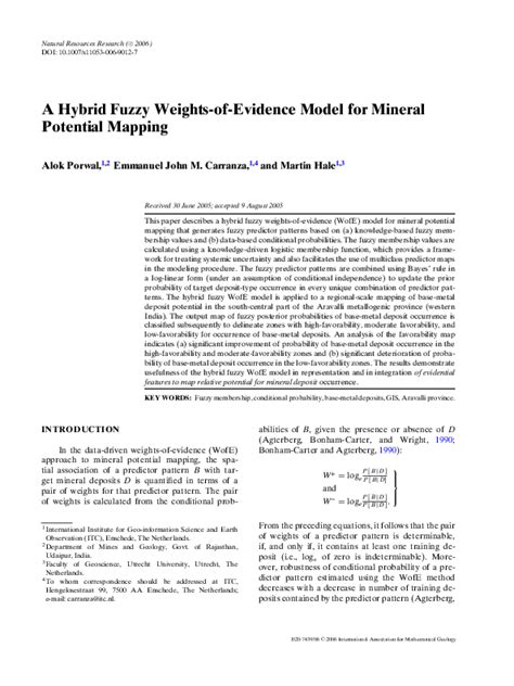 Pdf A Hybrid Fuzzy Weights Of Evidence Model For Mineral Potential