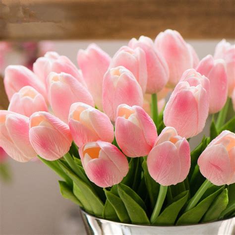 Light Pink Tulips Bouquet Real Touch Flowers Tulip 10 Flowers Etsy