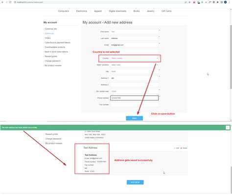 in my account addresses section address gets saved when country required field is kept empty