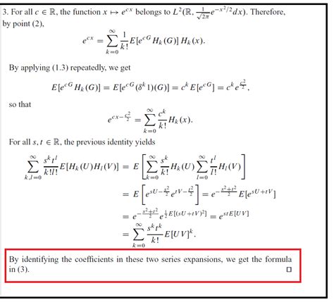 Real Analysis Regarding Proof Of Hermite Polynomials Identifying Coefficients In Two Series