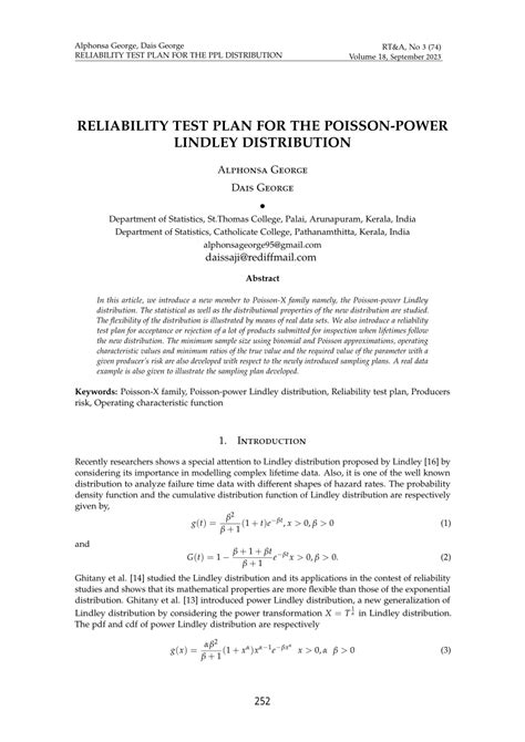 Pdf Reliability Test Plan For The Poisson Power Lindley Distribution