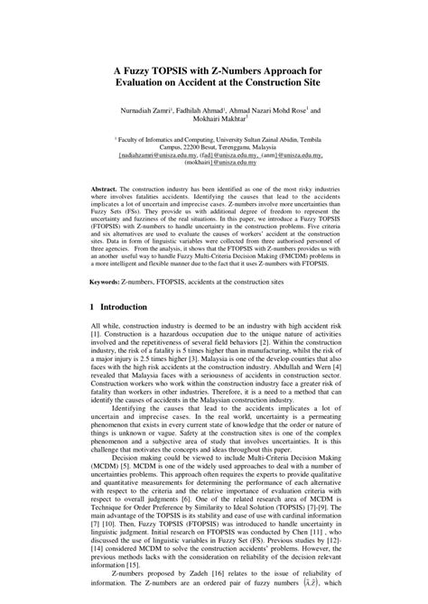 Pdf A Fuzzy Topsis With Z Numbers Approach For Evaluation On Accident At The Construction Site