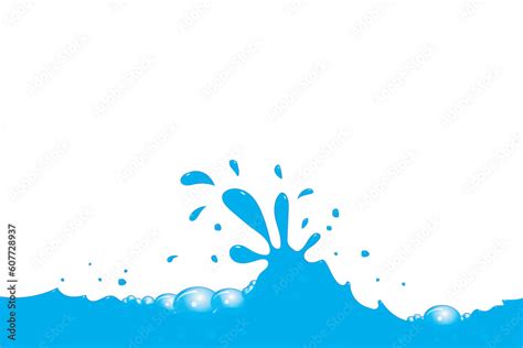 Vector And Illustration Blue Water And Bubbles Big And Small Splash On White Background
