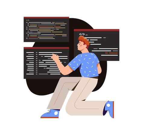 premium vector man programmer writes code