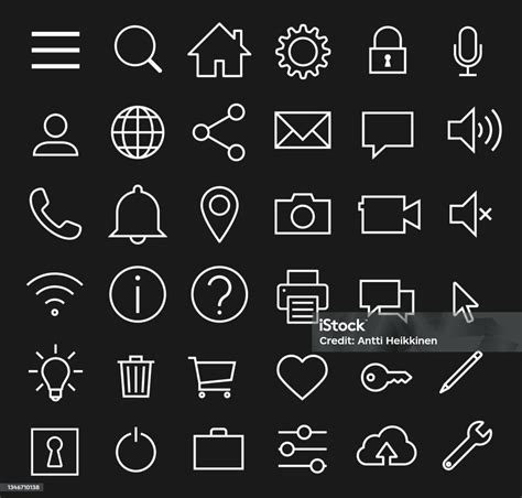 웹 응용 프로그램 인터페이스 아이콘 컬렉션입니다 인터넷 페이지 및 웹 사이트 벡터 기호 집합입니다 검색 홈 설정 계정 잠금 및