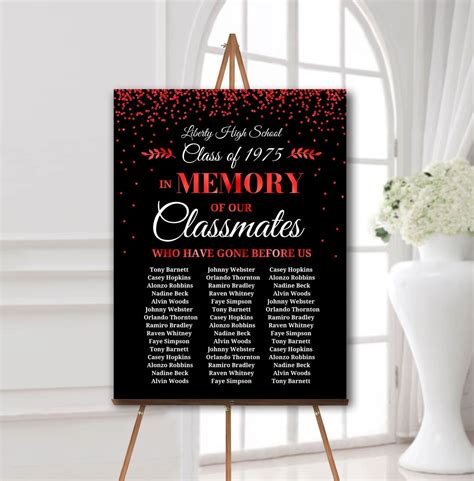 In Memory Of Classmates Sign Red And Black In Memory Sign For Reunion