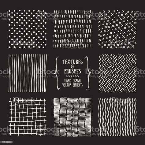 지저분한 손으로 그려진된 텍스처 브러쉬 스트로크 디자인 서식 파일 컬렉션입니다 검은 바탕에 추상 벡터 클립 아트 세트