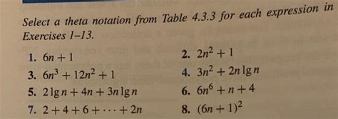 Solved Select A Theta Notation From Table 433 For Each