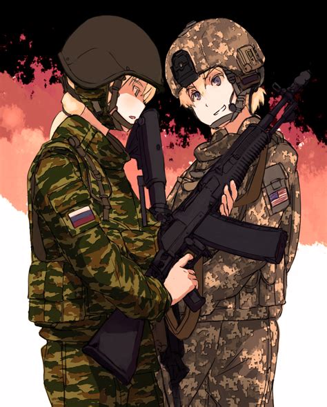 Safebooru 2girls American Flag An 94 Assault Rifle Blonde Hair