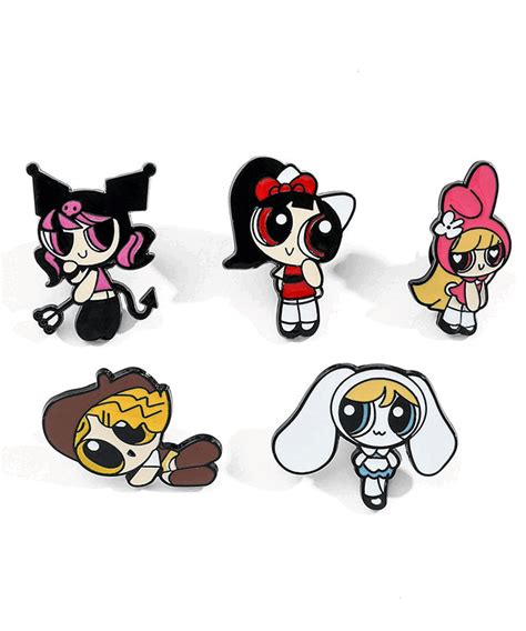 귀여운 산리오 파워퍼프걸 뱃지 쿠로미 시나모롤 마이멜로디 헬로키티 브로치 5종 세트 에이블리