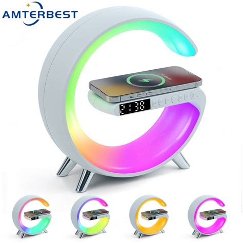 Amterbest 무선 블루투스 스피커 Led 분위기 Rgb 조명 알람 시계 책상 램프 Mp3 플레이어 사운드 시스템 무선 충전기 포함 Aliexpress