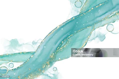 파스텔 시안 민트 액체 대리석 수채화 배경과 골드 라인과 브러시 얼룩 청록색 청록색 대리석 알코올 잉크 그리기 효과 벡터 일러스트 레이 션 배경 수채화 결혼식 초대장 0명에