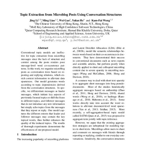 Topic Extraction From Microblog Posts Using Conversation Structures