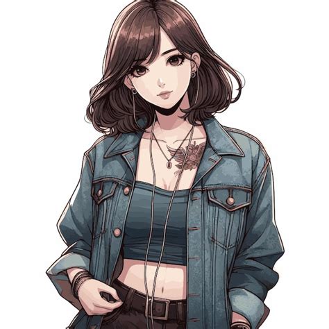 Premium Vector Beautyful Girl Manga Character With Denim Jacket Illustration