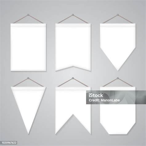 화이트 페 넌 트 서식 파일 벡터 브랜딩에 대 한 빈 공간으로 설정 광장 및 삼각형 다양성 모양입니다 현실적인 직물 조각 수상 업적 기호 로고 표지판 걸려 우승기에 대한