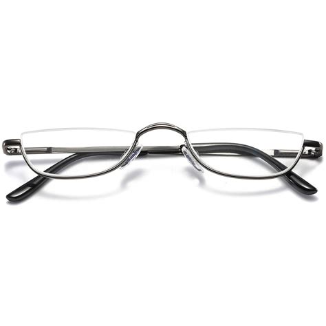 Koosufa Half Metal Moon Reading Glasses 30 Spring Hinge Half Frame