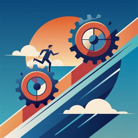 A Dynamic Vector Image Of Gears In Motion Symbolizing Progress Vector Illustration Flat 2