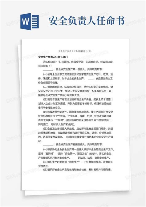 安全生产负责人任命书精选3篇Word模板下载 编号qmyavdvx 熊猫办公