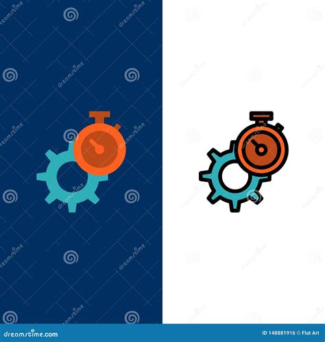 Timer Time Gear Setting Watch Icons Flat And Line Filled Icon Set Vector Blue Background