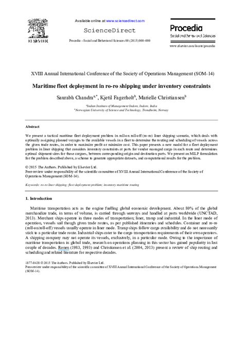 Pdf Maritime Fleet Deployment In Ro Ro Shipping Under Inventory Constraints