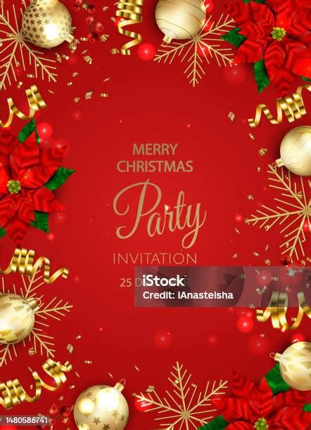 메리 크리스마스와 새해 복 많은 새해 포인세티아 눈송이 스타 볼 디자인의 Xmas 배경 12월에 대한 스톡 벡터 아트 및 기타 이미지 Istock