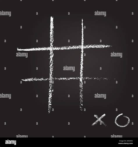 Empty Cross Zero Game Template Hand Drawn On Dark Blackboard Xo Handwritten Sign On Low Corner