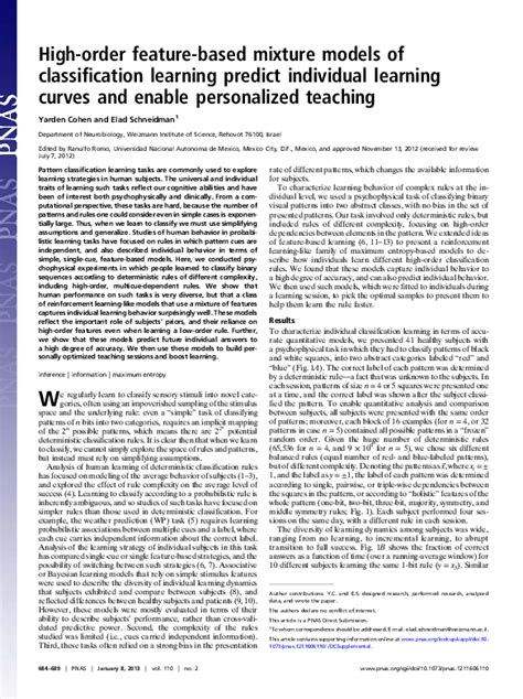 Pdf High Order Feature Based Mixture Models Of Classification Learning Predict Individual