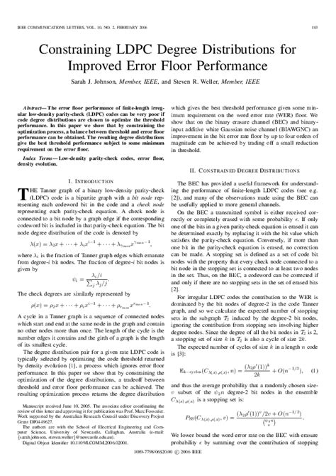 Pdf Constraining Ldpc Degree Distributions For Improved Error Floor Performance