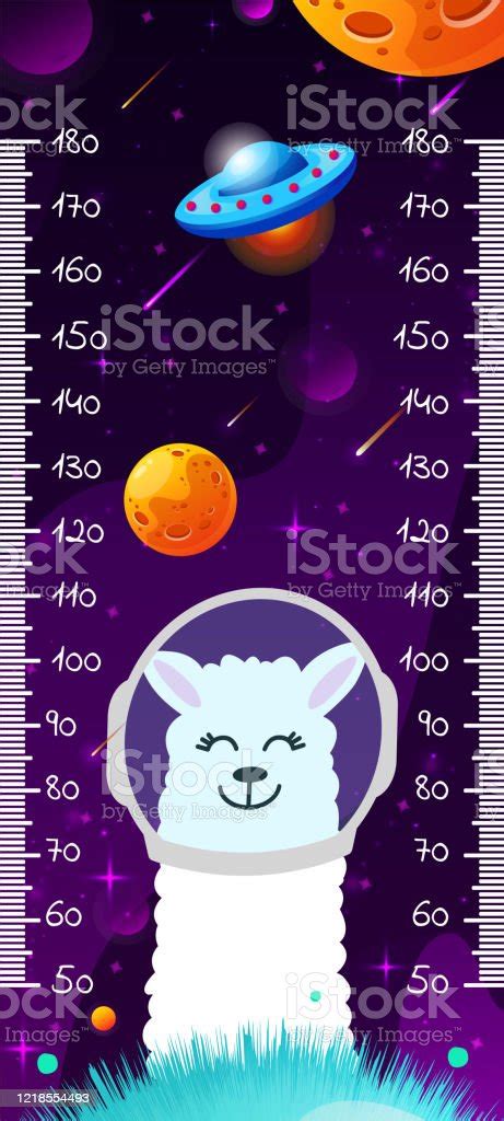아이 공간 높이 차트입니다 귀여운 라마와 만화 판타지 행성과 우주 벽 미터 벡터 템플릿입니다 0명에 대한 스톡 벡터 아트 및 기타 이미지 Istock