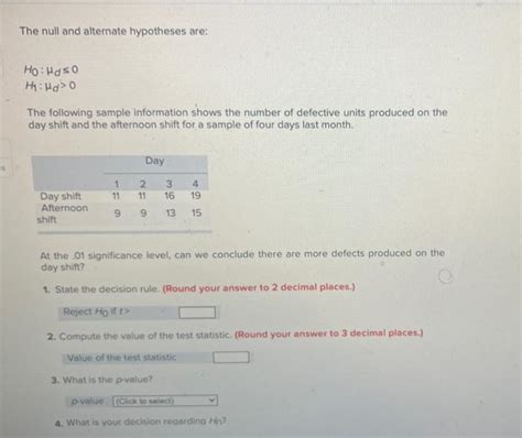 solved the null and alternate hypotheses are h0 μd≤0h1 μd 0