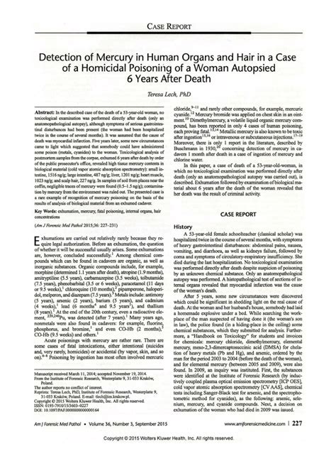 Pdf Detection Of Mercury In Human Organs And Hair In A Case Of A Homicidal Poisoning Of A